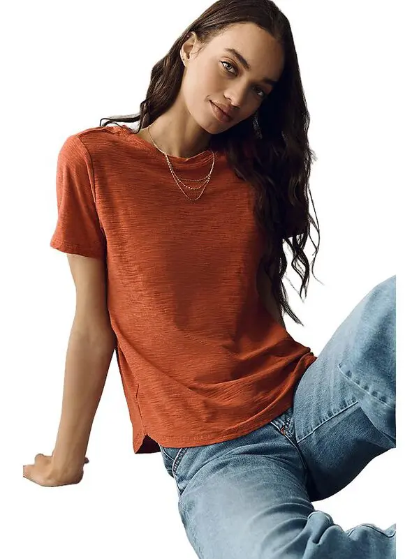 PILCRO Bennie Cotton Slub Crew-neck Slim Tee - Fire Whirl