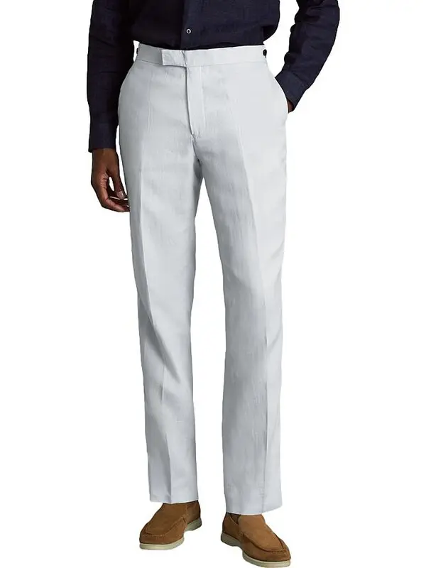 REISS Kin Slim Fit Linen Trousers - Soft Blue