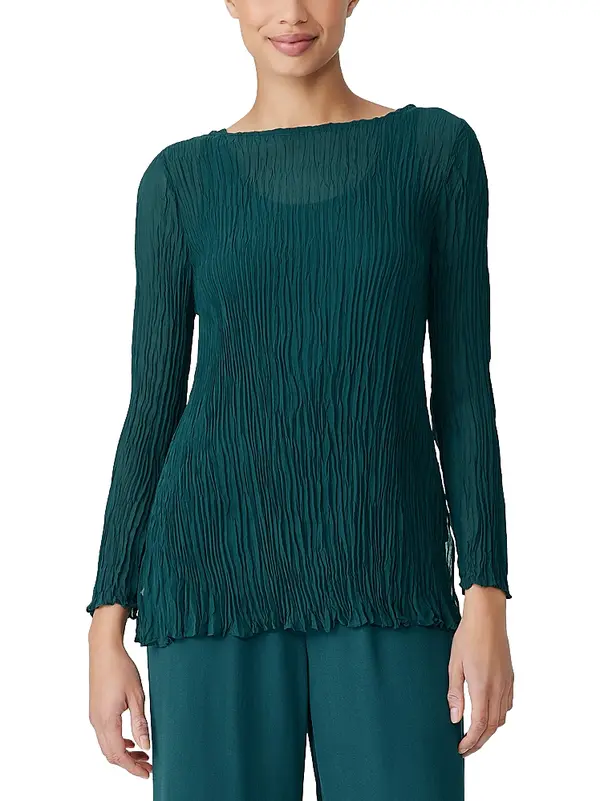 Eileen Fisher Crinkled Silk Long Sleeve Top - Agean
