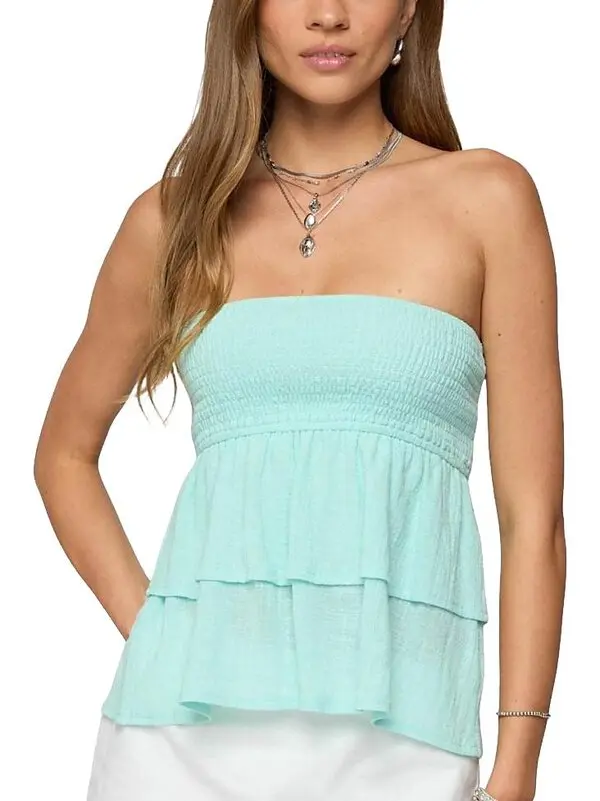 EDIKTED Ruffled Tube Top - Turquoise