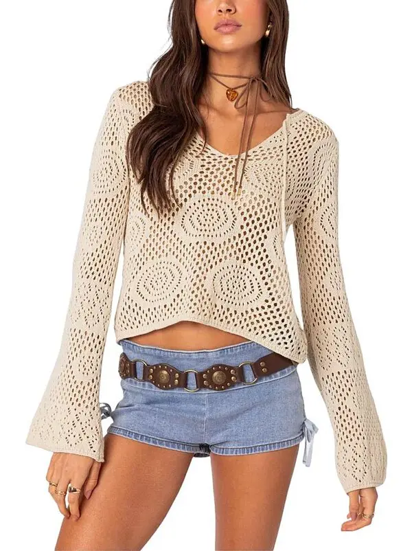 EDIKTED Kinley Crochet Top - Beige