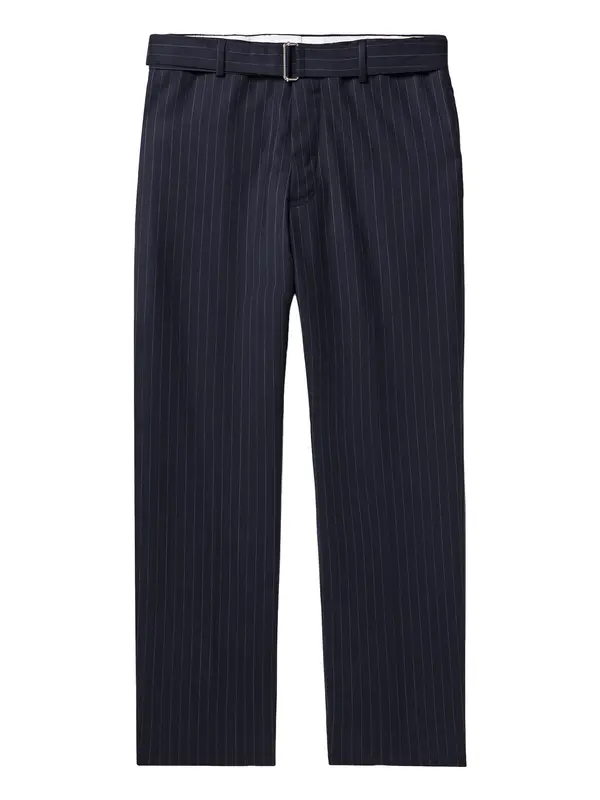 Officine Générale Hoche Straight-leg Pinstriped Wool-twill Suit Trousers With Belt - Blue