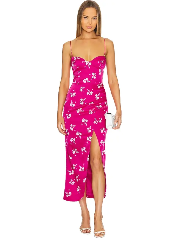 Bardot Amika Midi Dress - Hot Pink Floral