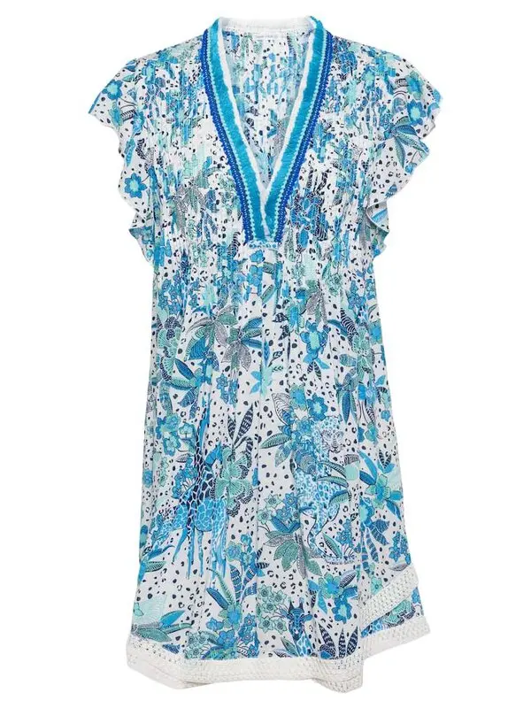 Poupette St Barth Sasha Floral Ruffled Mini Dress - Blue