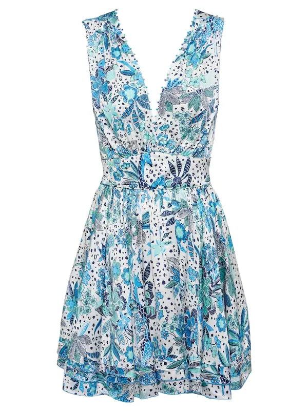Poupette St Barth Bessie Floral Pleated Minidress - Blue