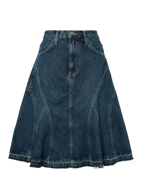 RE/DONE Pleated Denim Midi Skirt - Blue