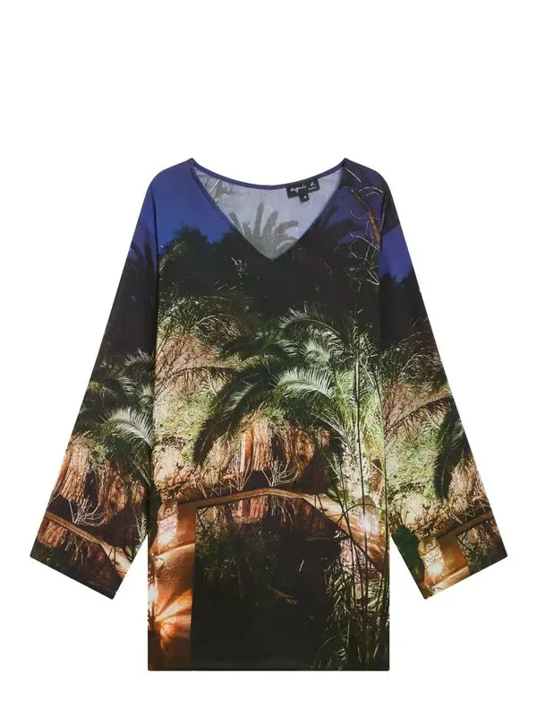 AGNÈS B. Palm Tree-print Tunic Top - Blue