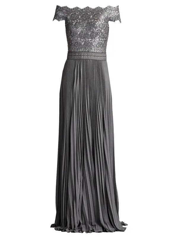 Tadashi Shoji Lace Bodice Maxi Dress - Silver