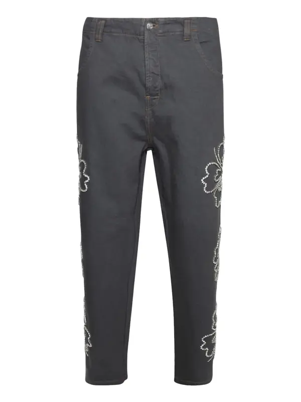 BLUEMARBLE Hibiscus Embroidered Straight Leg Jeans - Grey