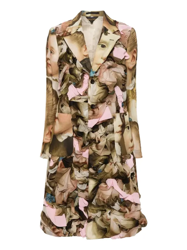 Comme Des Garçons Renaissance-print Ruched Midi Coat - Green