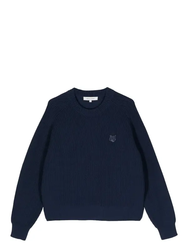 Maison Kitsuné Fox Head Ribbed-knit Jumper - Blue