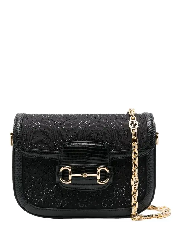 Gucci Horsebit 1955 Gg Crystal Mini Bag - Black