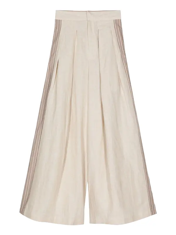 Biyan Stripe-appliqué Palazzo Trousers - Neutrals
