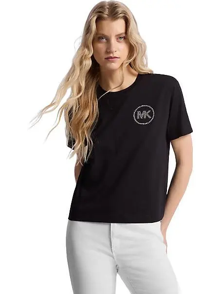 Michael Kors Embellished Logo Organic Cotton T-shirt - Black