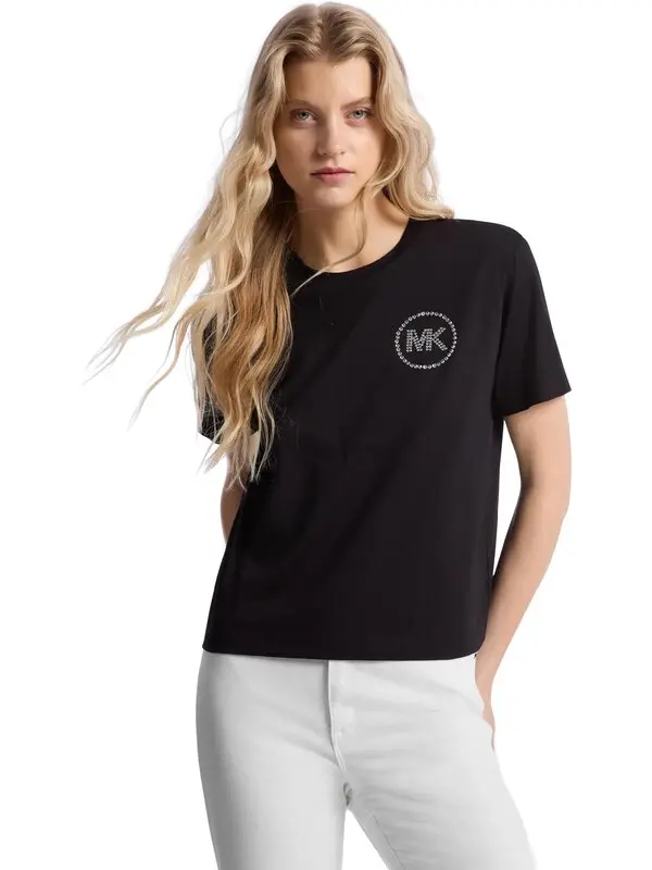 Michael Kors Embellished Logo Organic Cotton T-shirt - Black