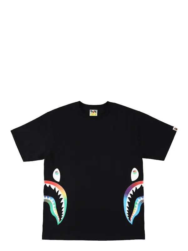 A BATHING APE Rainbow Side Shark Tee Shirt - Black