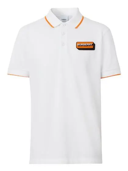 Burberry Logo Applique Cotton Pique Polo Shirt - White/orange
