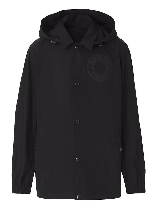 Burberry Logo Graphic Windbreaker Jacket With Detachable Hood - Black