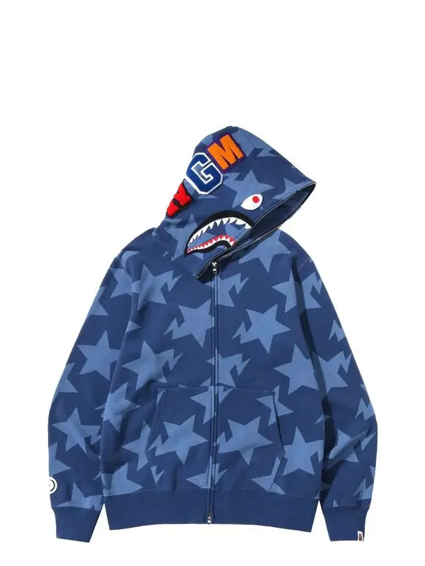 A BATHING APE Sta Pattern Shark Full Zip Hoodie - Indigo