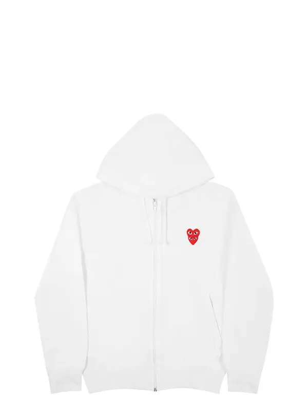 Play Comme Des Garcon Heart Logo Zip Up Hooded Sweatshirt - White