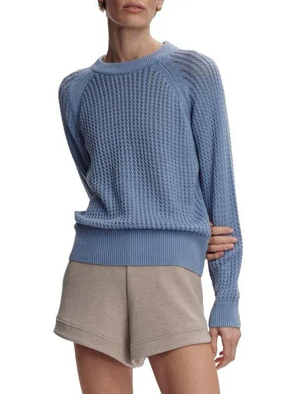 Varley Clay Open Knit Crewneck Sweater - Rain Blue