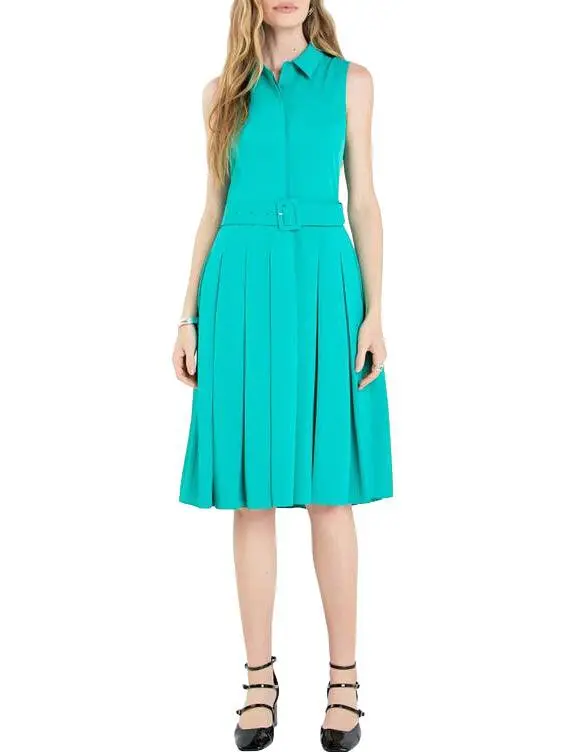 English Factory Pleated Belted Sleeveless Midi Shirt Dress - Kelly Green