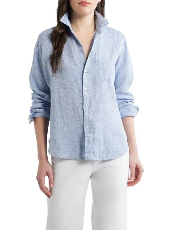Frank & Eileen Eileen Relaxed Button-up Shirt - Blue Linen Hearts