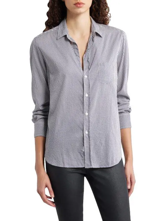 Frank & Eileen Eileen Relaxed Button-up Shirt - Blue White Silver Stripe