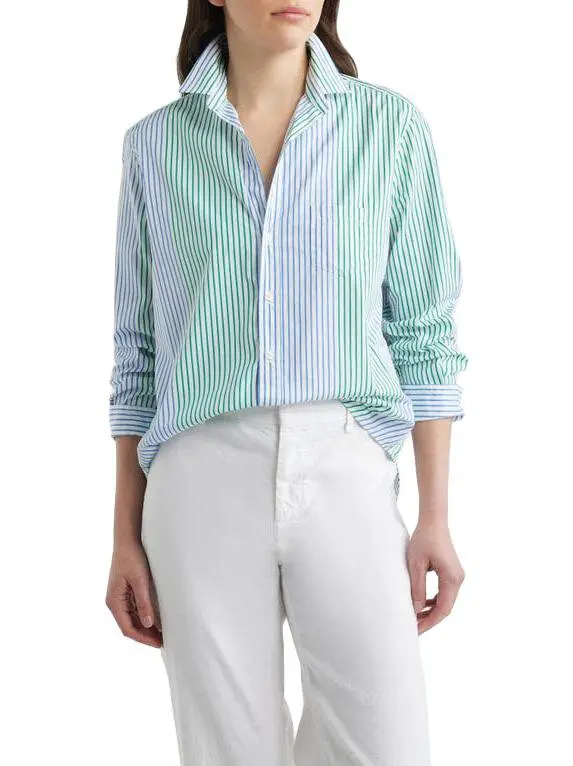 Frank & Eileen Eileen Relaxed Button-up Shirt - Bright Green Blue Stripe