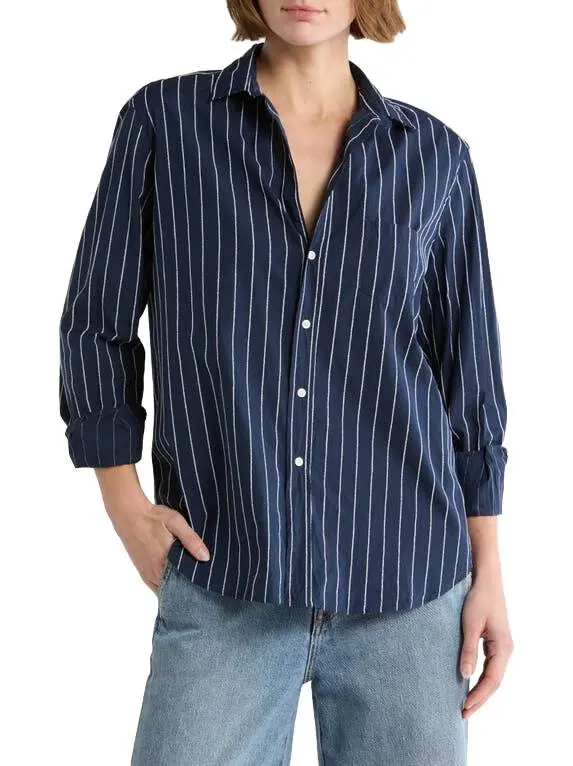 Frank & Eileen Eileen Relaxed Button-up Shirt - White Navy Stripe