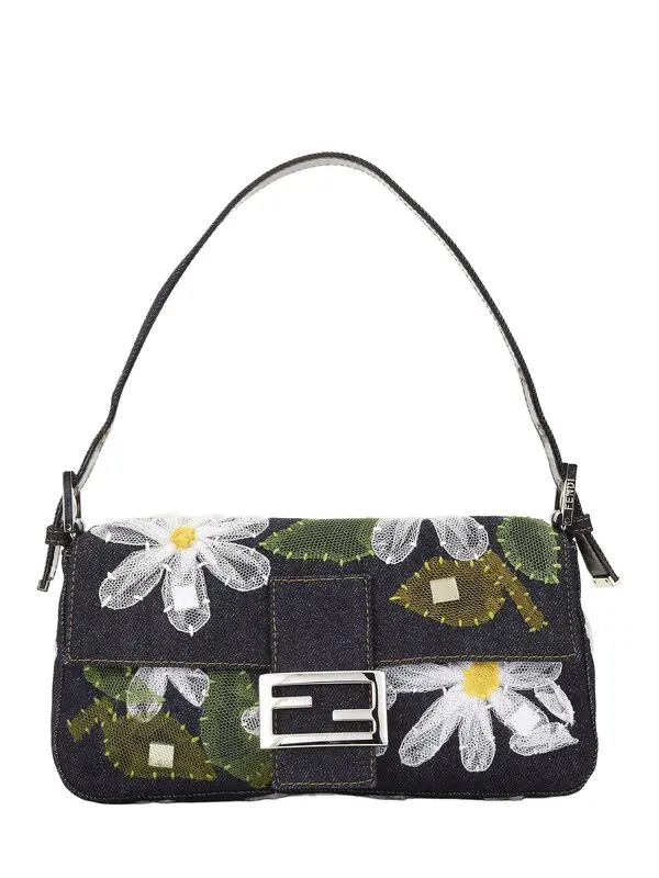 Fendi Floral Embroidered Baguette - Navy