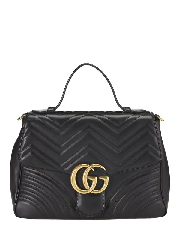 Gucci Leather Gg Marmont Top Handle Shoulder Bag - Black