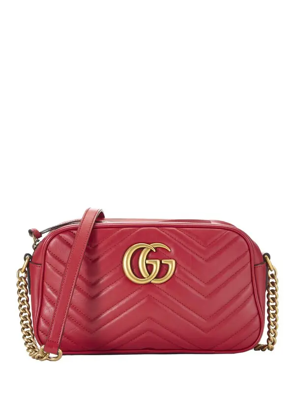 Gucci Leather Gg Marmont Shoulder Bag - Red