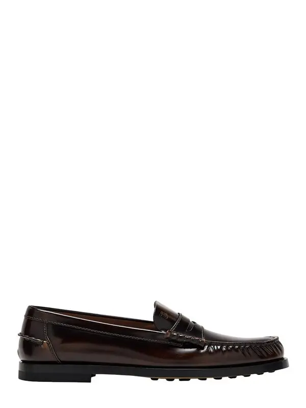 TOD'S Gomma Patent Leather Penny Loafers - Brown