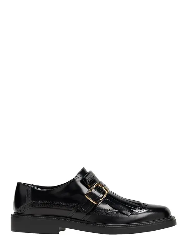 TOD'S Gomma Leather Kiltie Buckle Oxford Loafers - Black