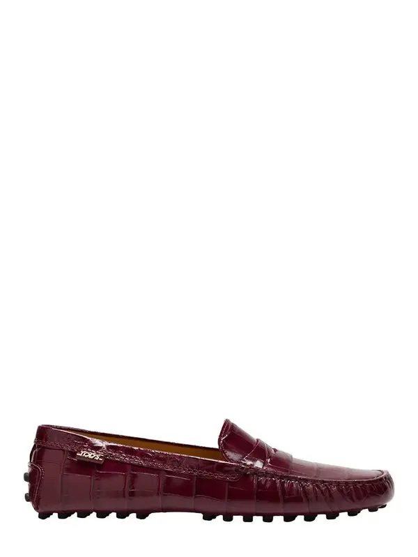 TOD'S Gommino Croco Penny Driver Loafers - Red