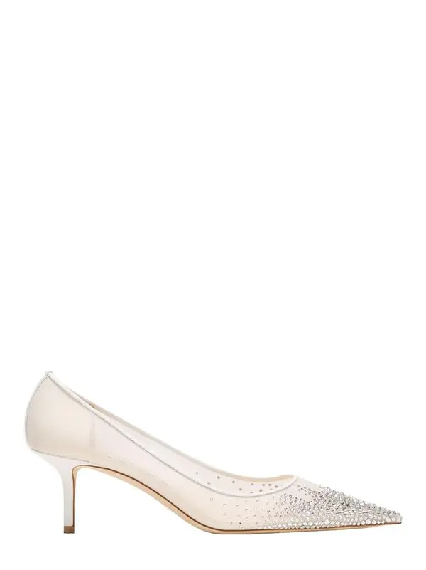 JIMMY CHOO Love Embellished Mesh Kitten-heel Pumps - White