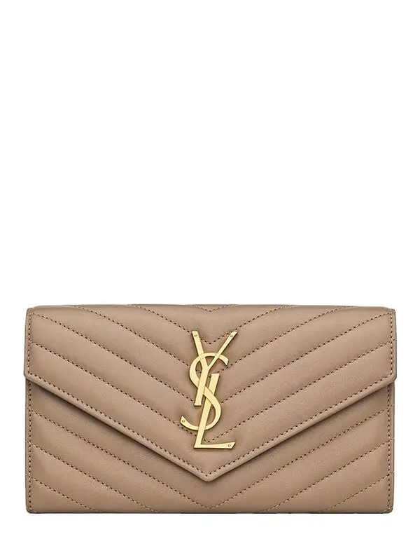 Saint Laurent Cassandre Matelasse Flap Wallet - Dusty Gray Lambskin/gold