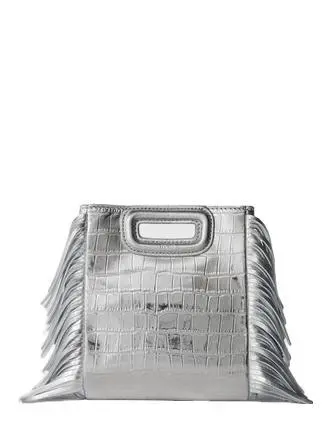 Maje Mini Embossed-leather M Bag With Chain - Silver