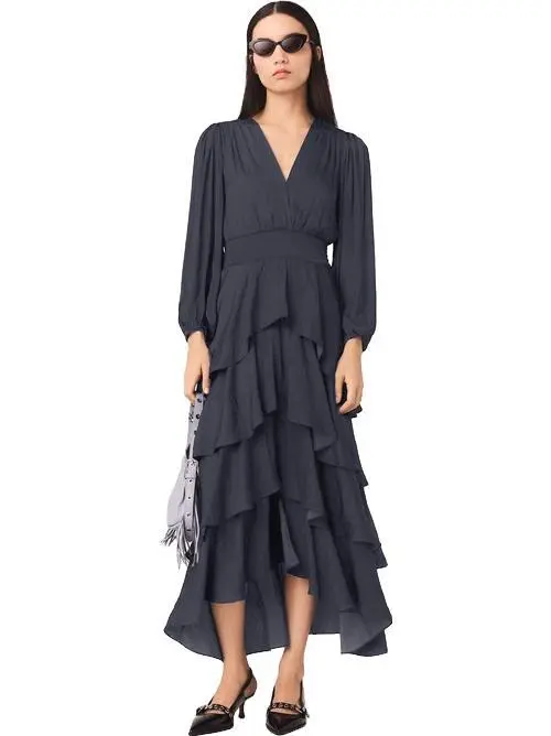 Maje Ruffled Maxi Dress - Black