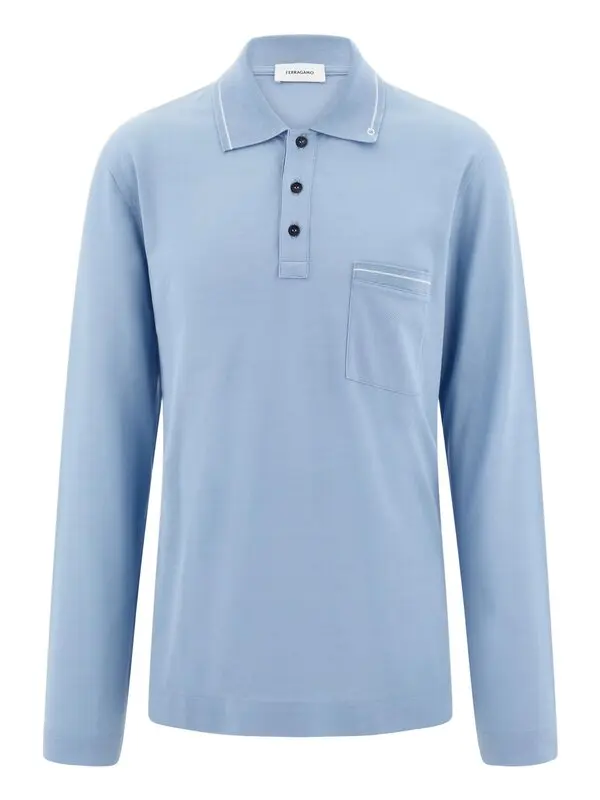 FERRAGAMO Long Sleeved Polo Shirt - Blue