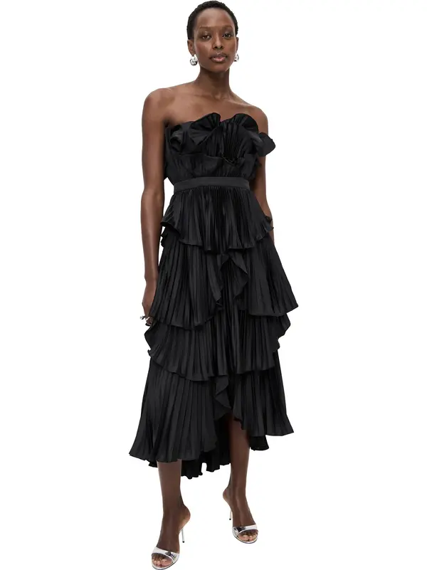 AMUR Judah Scalloped Pleated Dress - Black