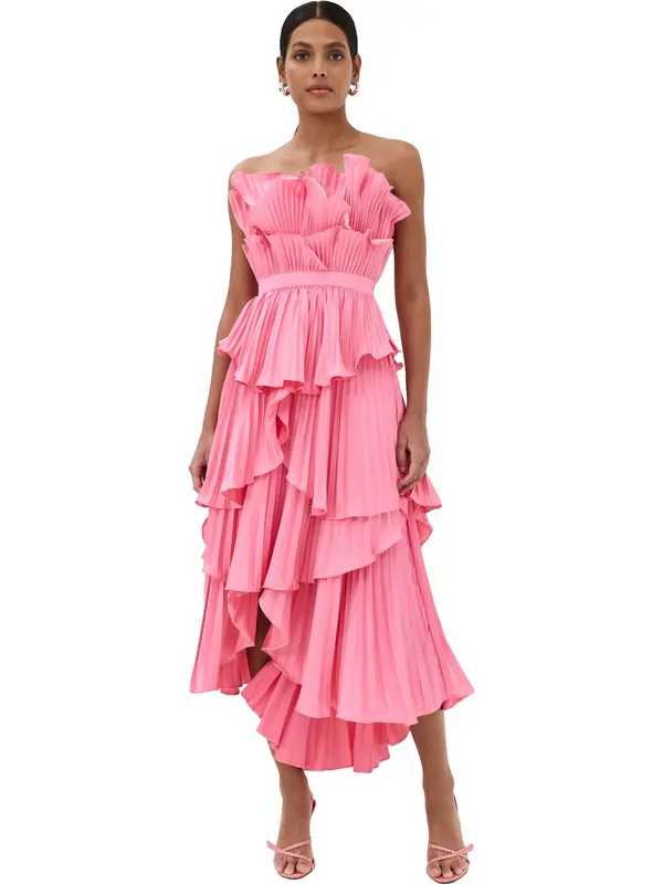 AMUR Judah Scalloped Pleated Dress - Calla Lily