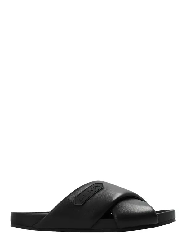 LANVIN Logo-appliqué Crossover Leather Slides - Black