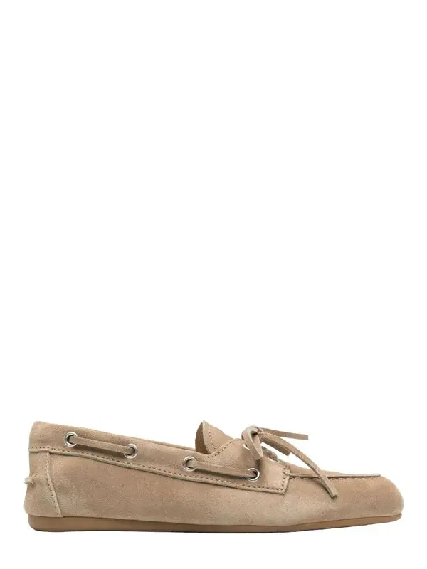 Miu Miu Logo-embossed Suede Loafers - Neutrals