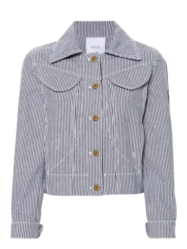 Patou Striped Cropped Denim Jacket - Blue