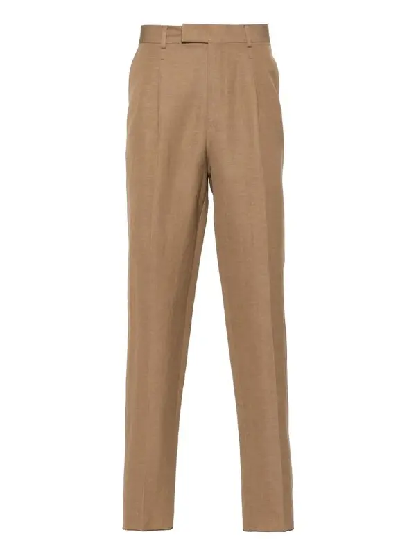 Zegna Tapered Linen Trousers - Brown