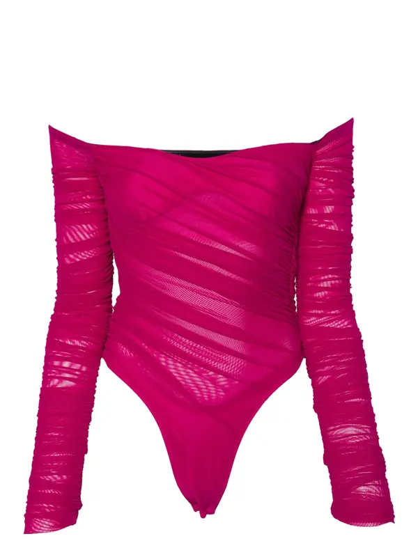 MUGLER Off-shoulder Ruched Bodysuit - Pink
