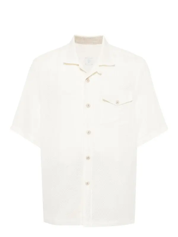 Eleventy Short-sleeve Pointelle-knit Shirt - White