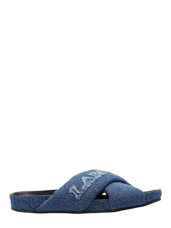 LANVIN Logo-embroidered Denim Slides - Blue